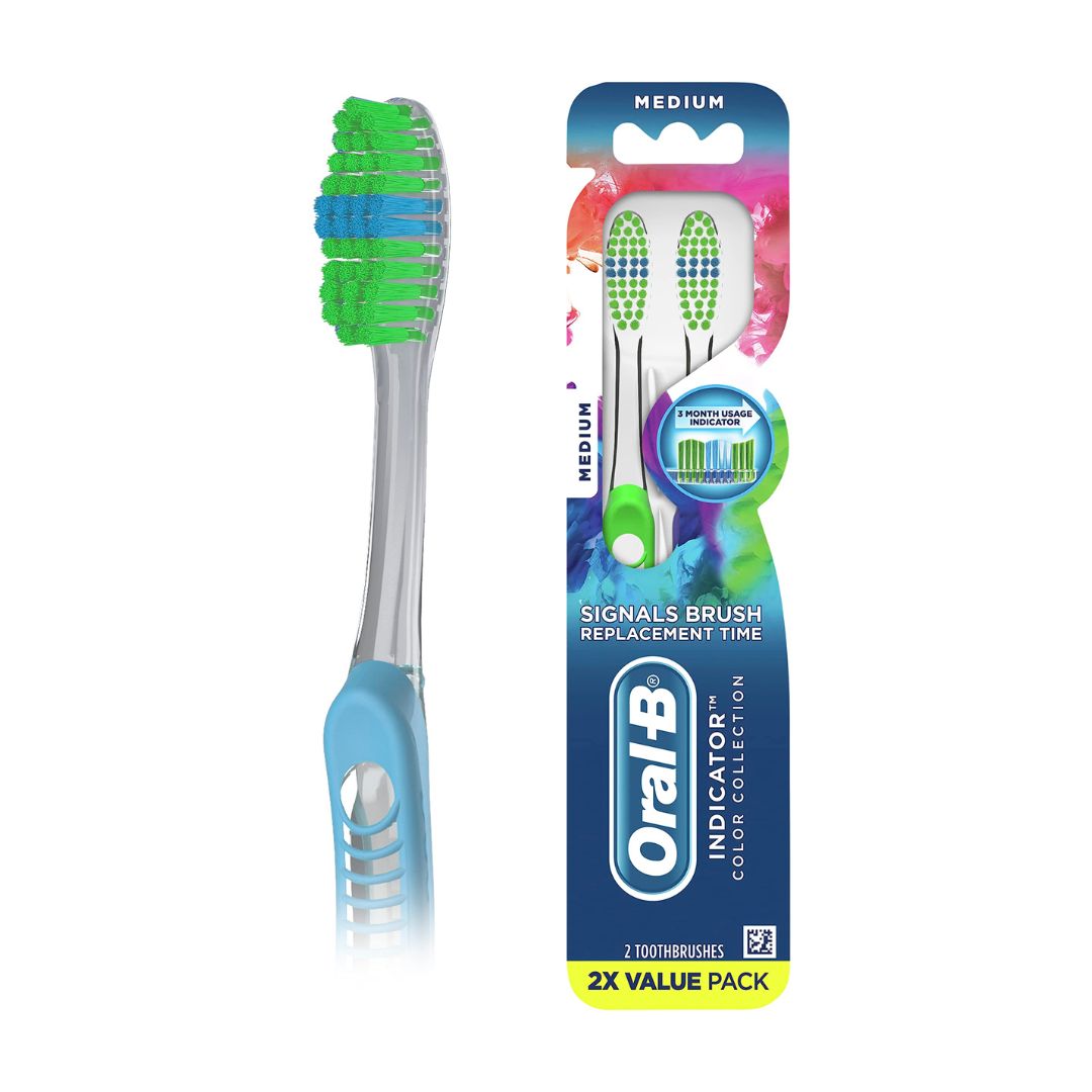 Oral-B Indicator Color Collection Toothbrushes, Medium, 2 Count ...